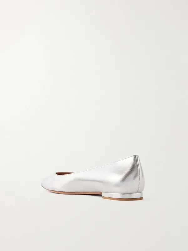 GIANVITO ROSSI Metallic Leather Ballet Flats - Silver