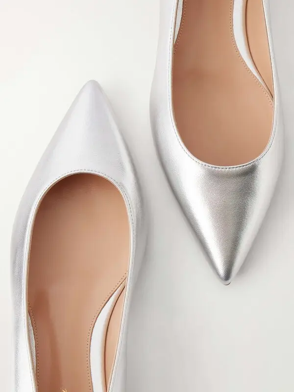 GIANVITO ROSSI Metallic Leather Ballet Flats - Silver