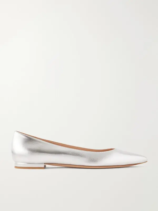 GIANVITO ROSSI Metallic Leather Ballet Flats - Silver