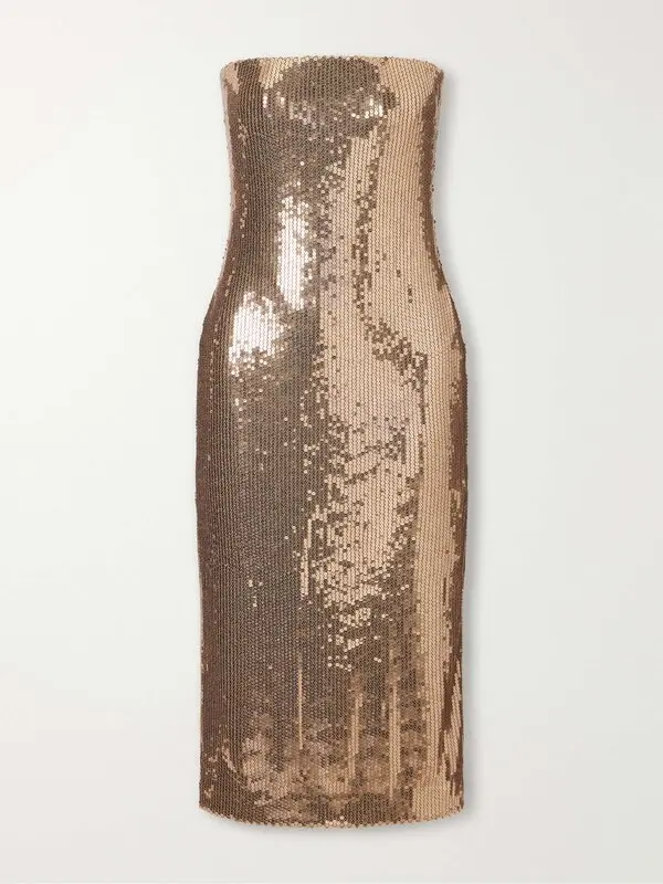 Alex Perry Strapless Sequin-embellished Midi Dress - Bronze