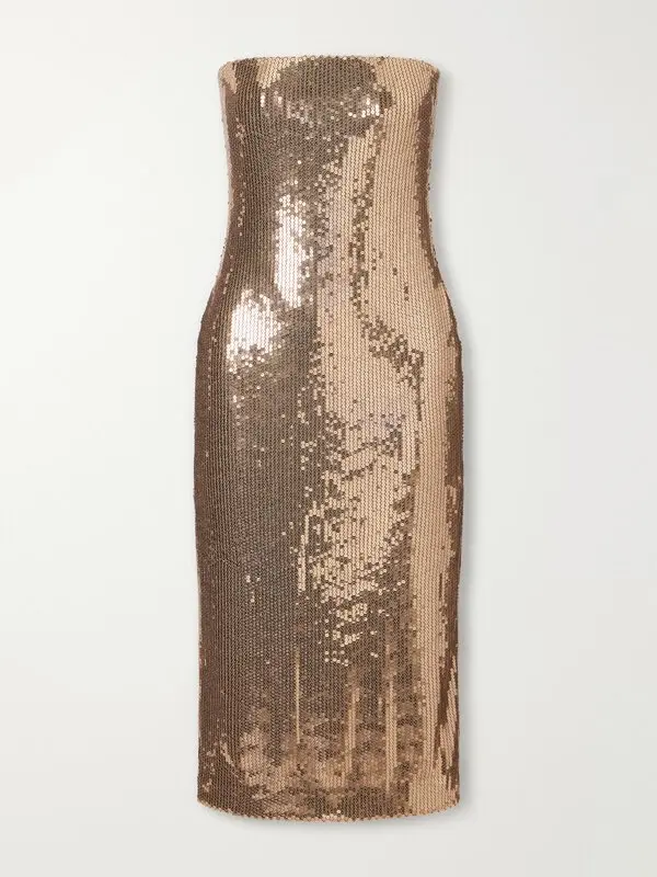Alex Perry Strapless Sequin-embellished Midi Dress - Metallic