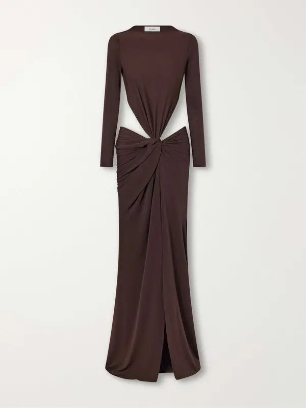 Alex Perry Cut-out Gathered Crepe Jersey Gown - Brown