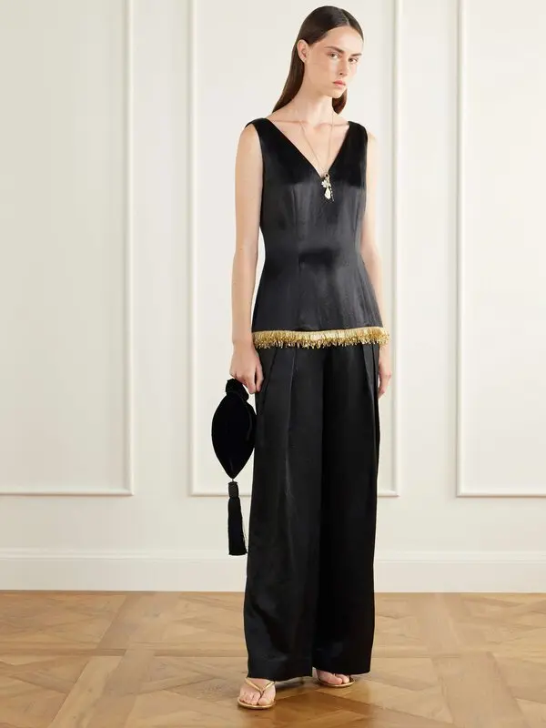 ABADIA Kaia Bead-embellished Satin Blouse