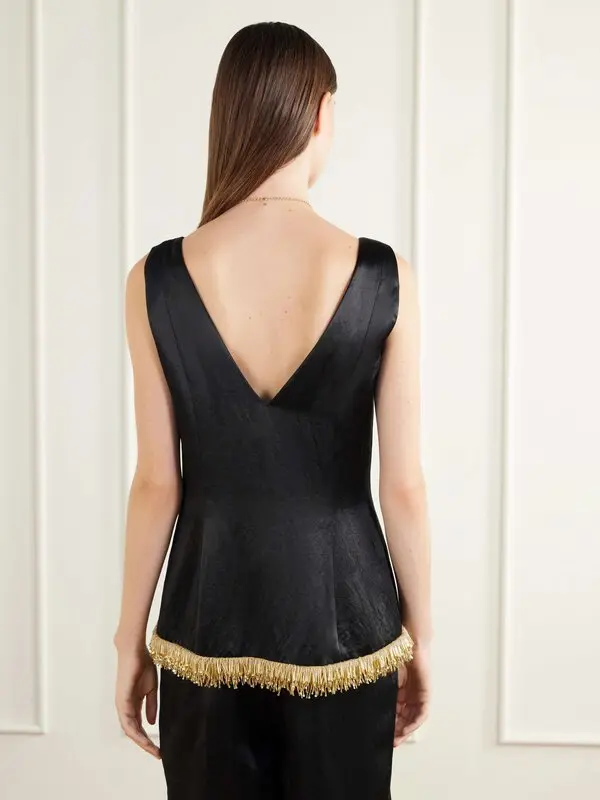 ABADIA Kaia Bead-embellished Satin Blouse