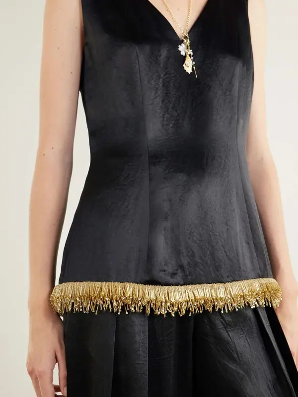 ABADIA Kaia Bead-embellished Satin Blouse