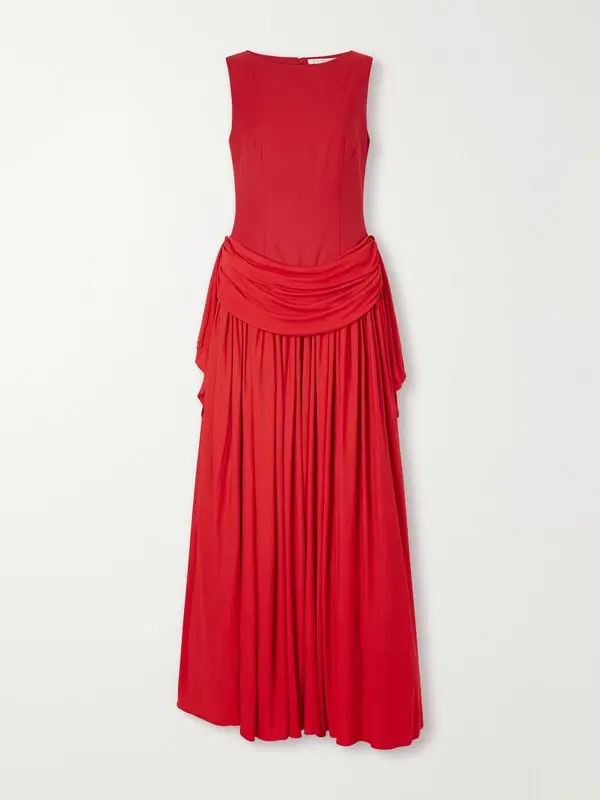 ABADIA Sarah Draped Wool-blend Maxi Dress - Red