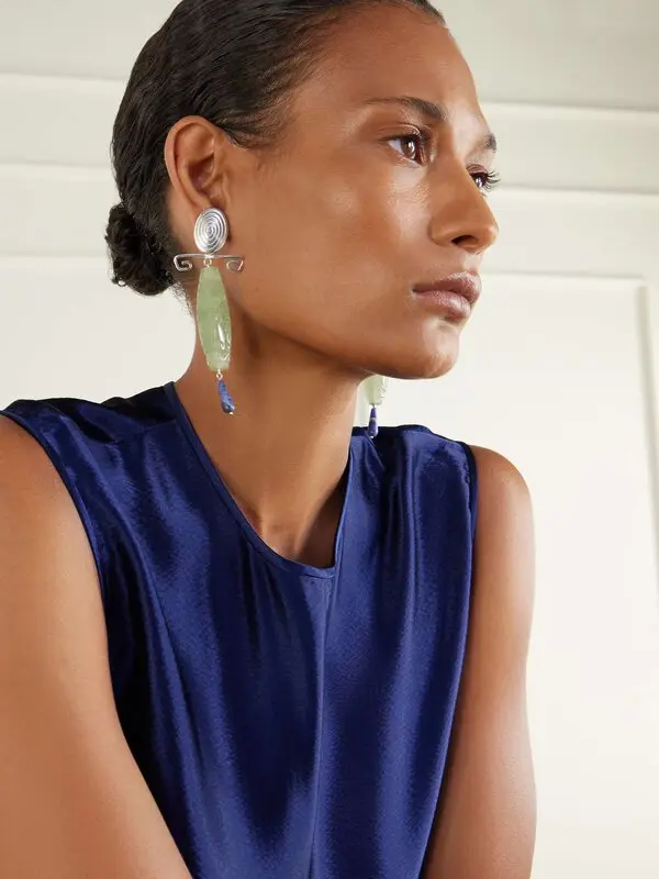 Juju Vera Nile Sterling Silver, Jade And Aventurine Earrings