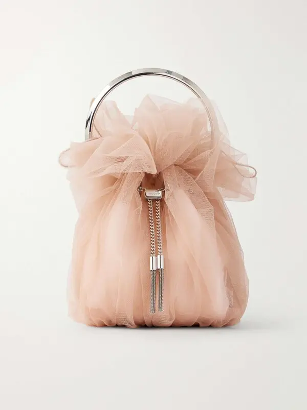 JIMMY CHOO Bon Bon Mini Gathered Tulle Tote - Blush