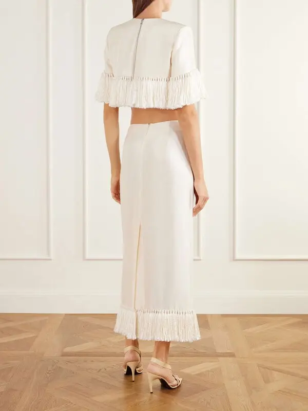 HEIRLOME Fringed Silk-shantung Top