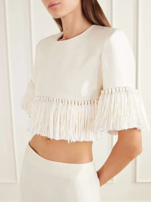 HEIRLOME Fringed Silk-shantung Top