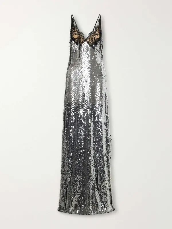 WIEDERHOEFT Lace-trimmed Sequined Gown