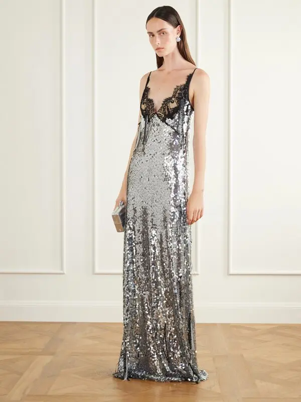 WIEDERHOEFT Lace-trimmed Sequined Gown