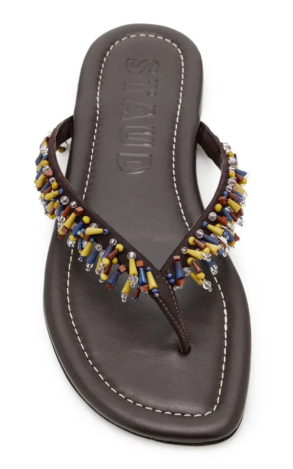 Staud Freja Beaded Leather Thong Sandals