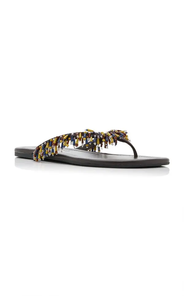 Staud Freja Beaded Leather Thong Sandals