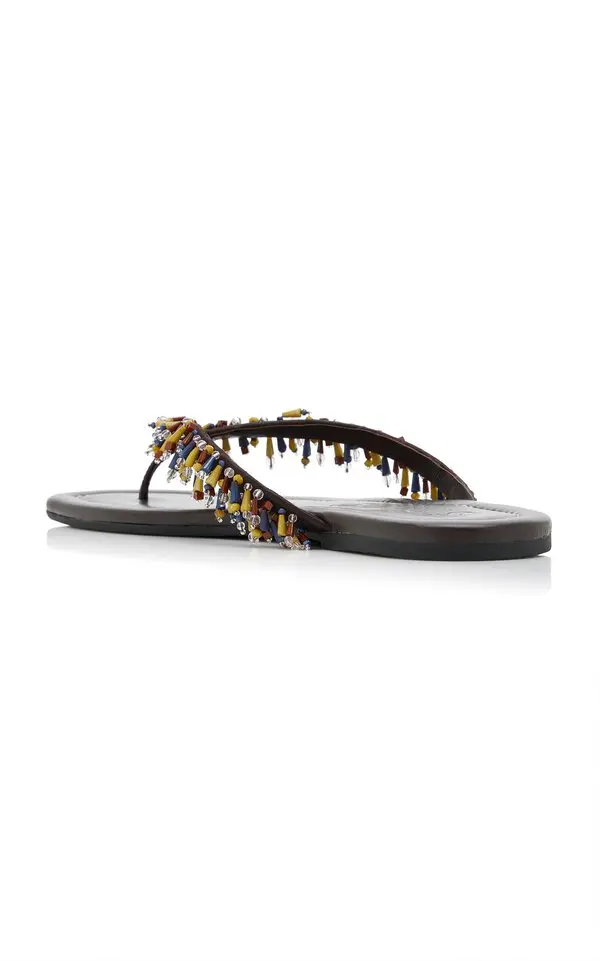 Staud Freja Beaded Leather Thong Sandals
