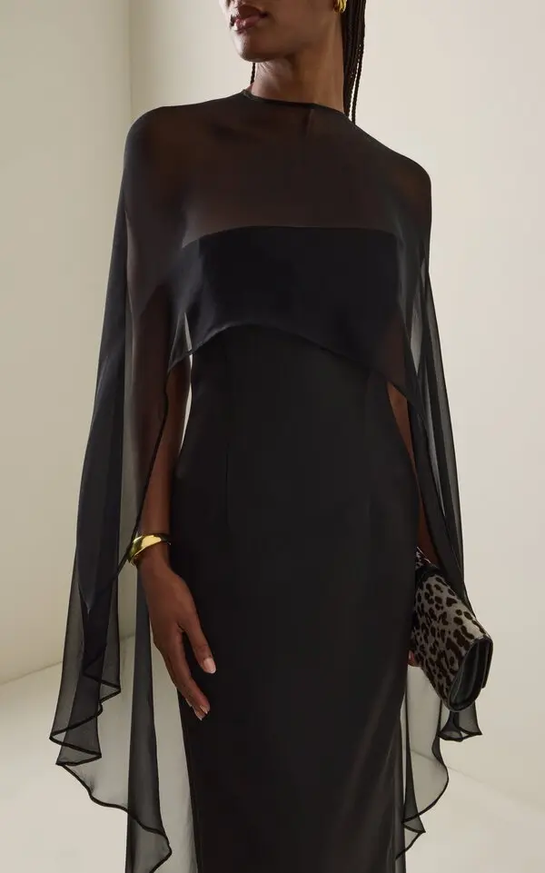 Simkhai Fiora Cape Chiffon Gown
