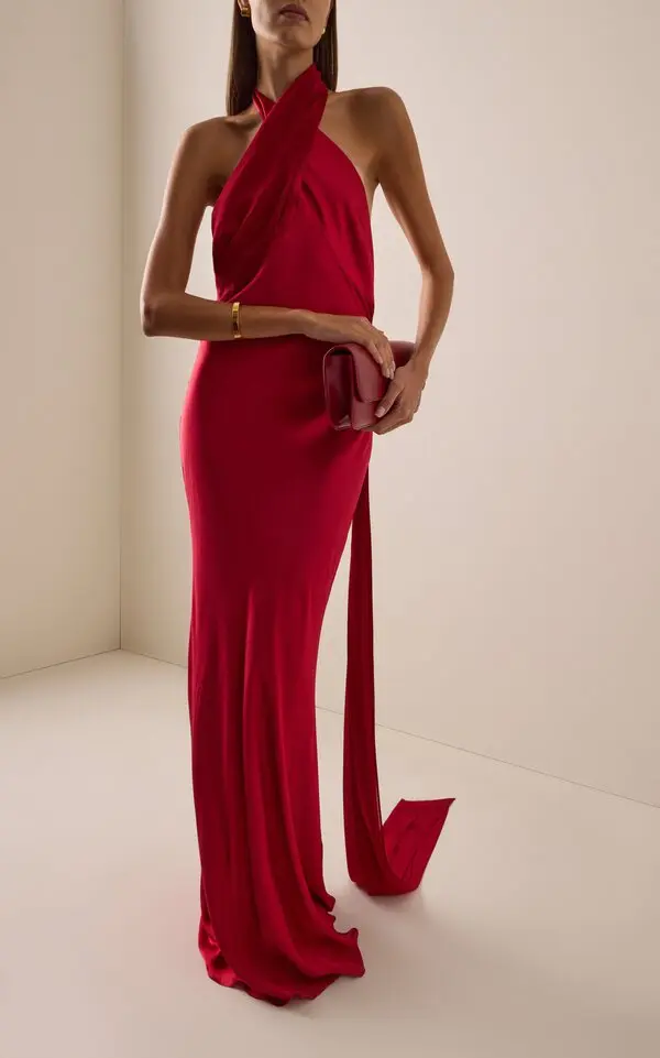 Arcina Ori Reverie Satin Maxi Halter Dress