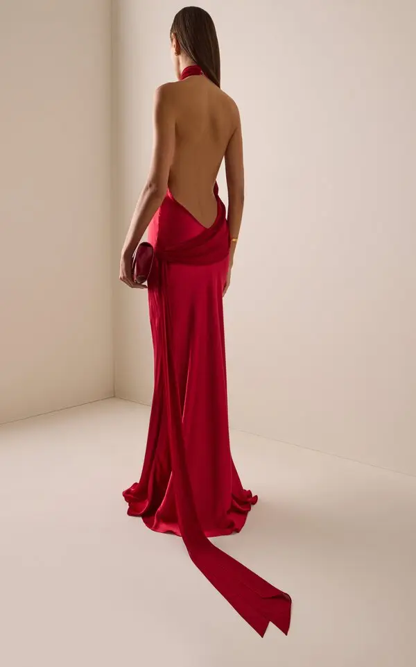 Arcina Ori Reverie Satin Maxi Halter Dress