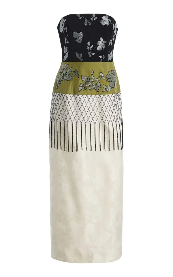 Chorus Exclusive Velloure Fringed Jacquard Midi Column Gown