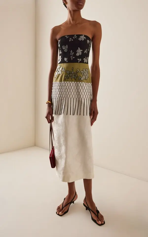 Chorus Exclusive Velloure Fringed Jacquard Midi Column Gown