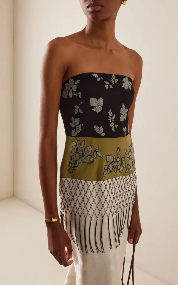 Chorus Exclusive Velloure Fringed Jacquard Midi Column Gown