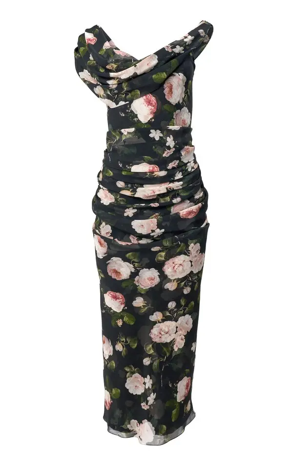 Carolina Herrera Off-the-shoulder Draped Silk Midi Dress - Black