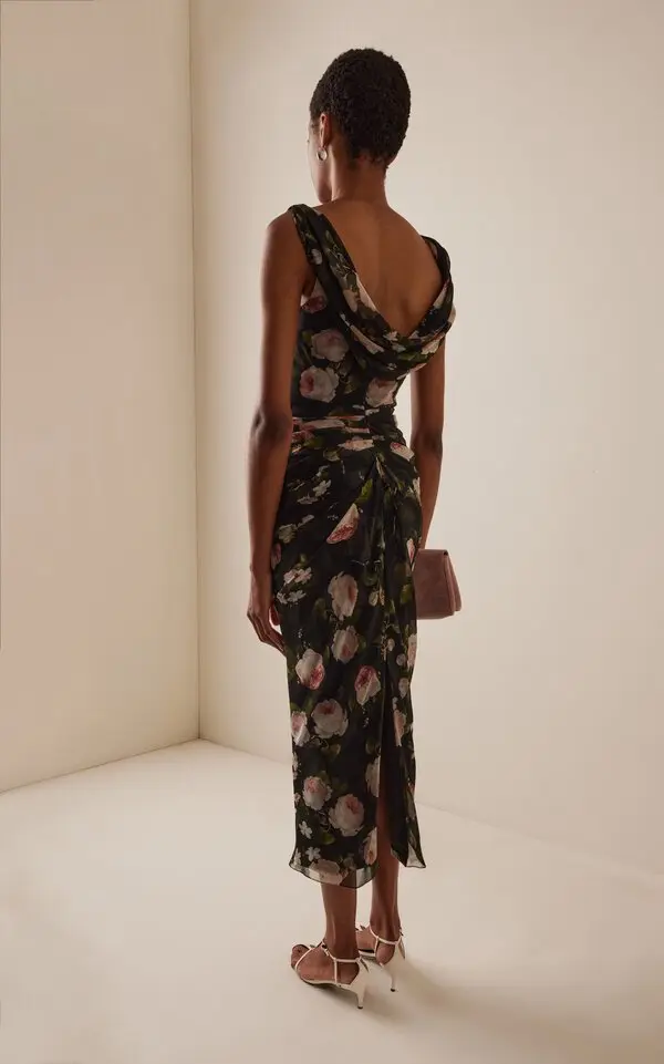Carolina Herrera Off-the-shoulder Draped Silk Midi Dress