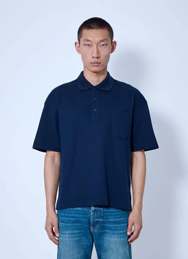 Saint Laurent Cassandre Polo In Cotton Piqu - Navy