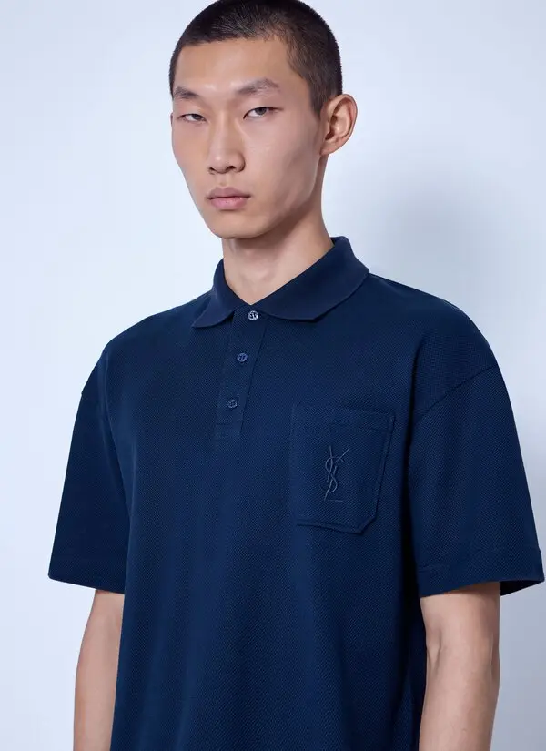 Saint Laurent Cassandre Polo In Cotton Piqu