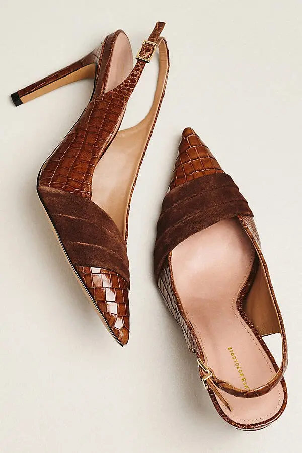 Anthropologie Poted Toe Stiletto Slgback Heels - Cedar