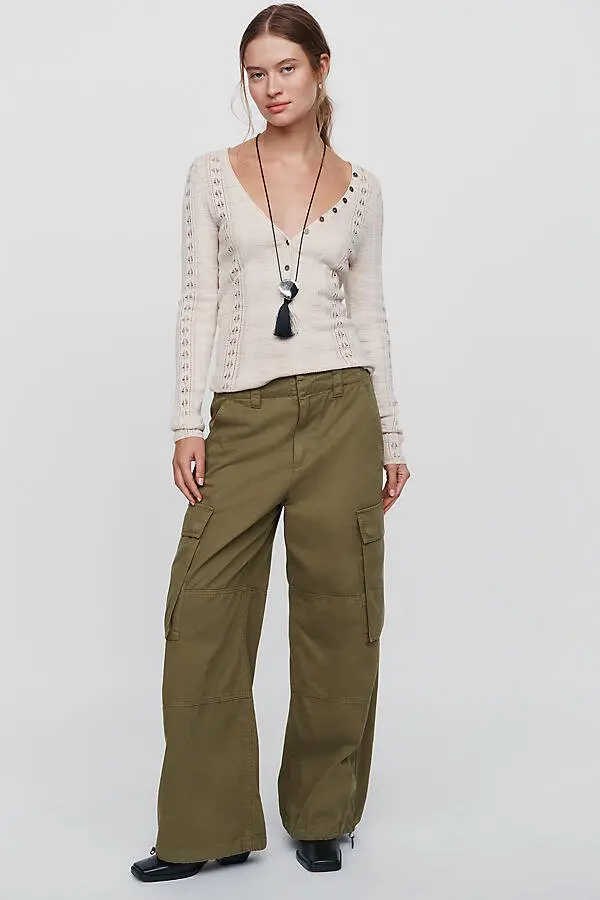 PISTOLA Petra 100% Cotton Mid-rise Wide-leg Cargo Pants - Deep Moss