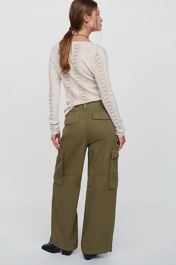 PISTOLA Petra 100% Cotton Mid-rise Wide-leg Cargo Pants