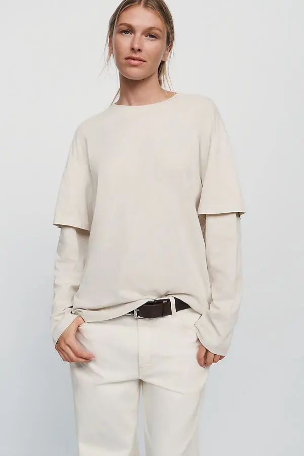 AGOLDE Lois 100% Cotton Layered Tee - Bone
