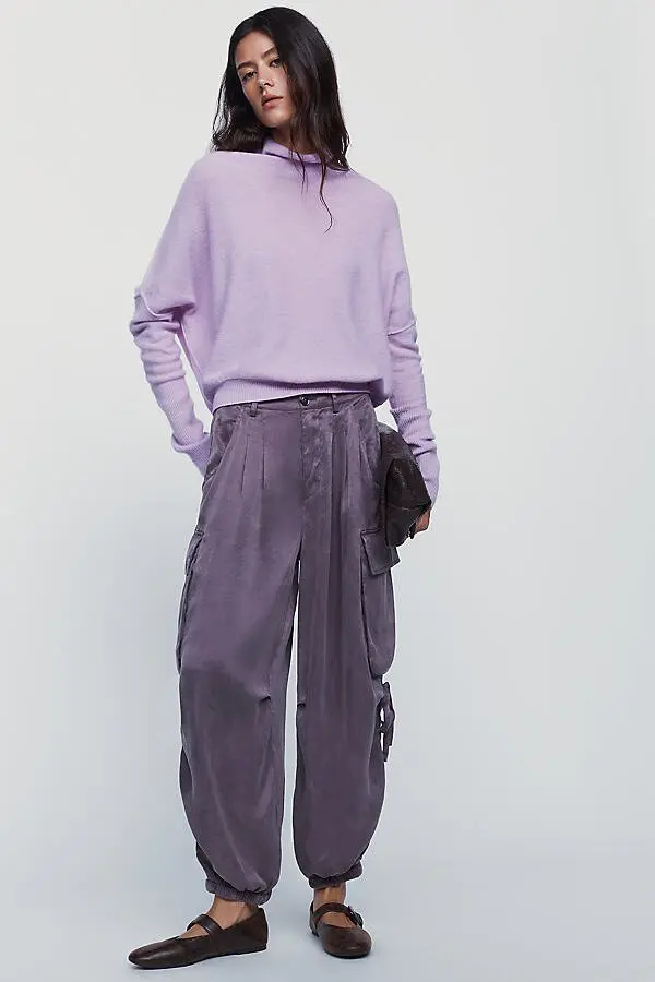 PILCRO Cleo Mid-rise Balloon Cargo Pants - Plum