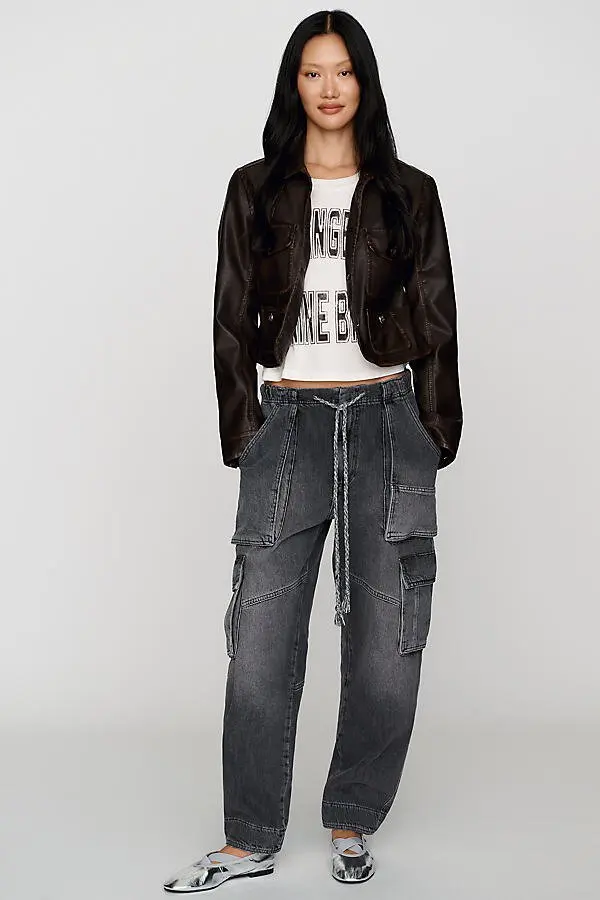 PILCRO Aleutian Peg High Rise Taper Utility Jeans - Black