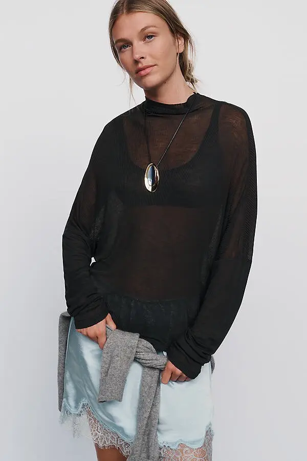 Anthropologie Featherweight Cashmere Blend Ribbed Top - Black