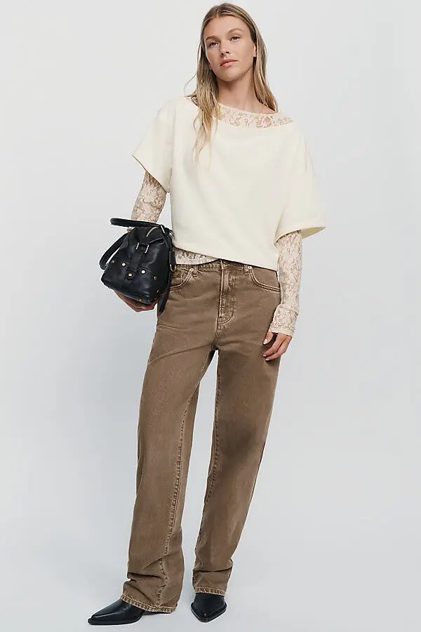 Anthropologie Cotton Blend Lace Twofer Top - Neutral