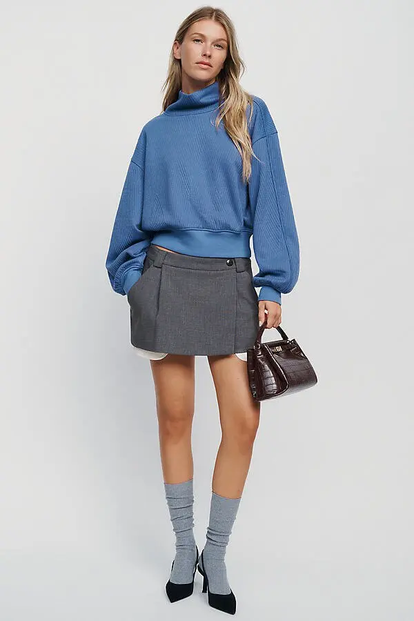 Anthropologie Quilted Dolman Turtleneck Top - Blue