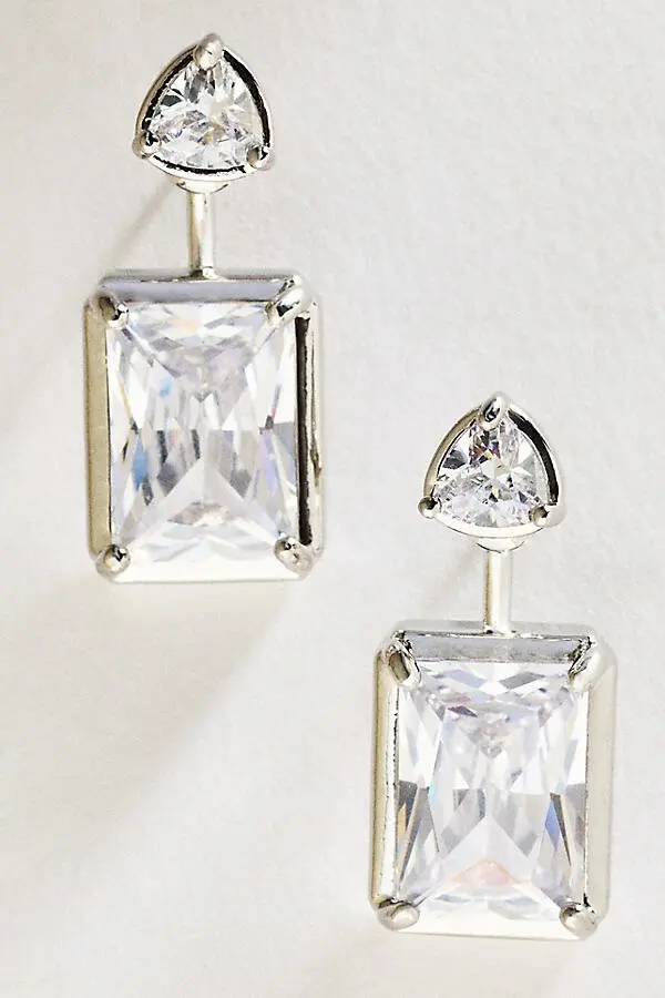 Anthropologie Emerald Cut Front Back Earrgs - Silver