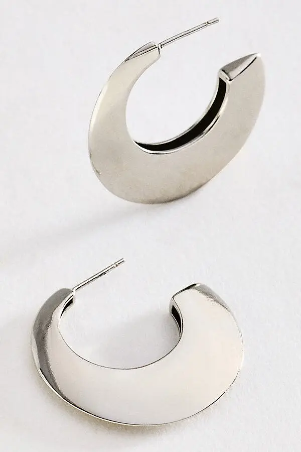 Anthropologie Flat Crescent Hoop Earrgs - Silver