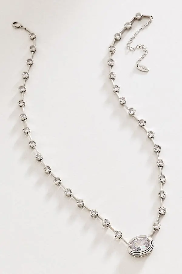 Anthropologie East West Oval Crystal Necklace - Silver