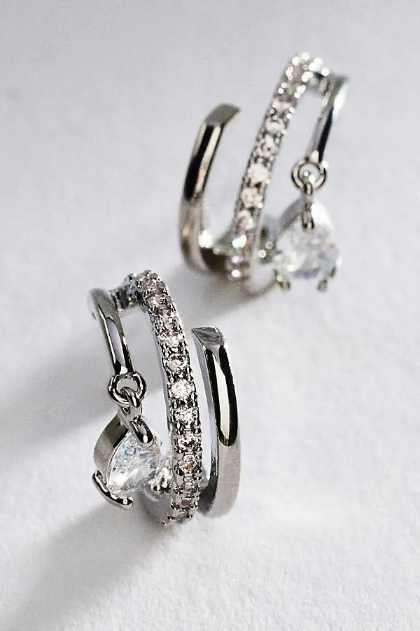 Anthropologie Pavé Split Hoop Earrgs - Silver
