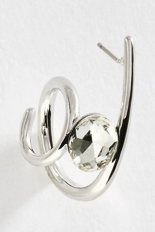 Anthropologie Spiral Crystal Hoop Earrgs - Silver