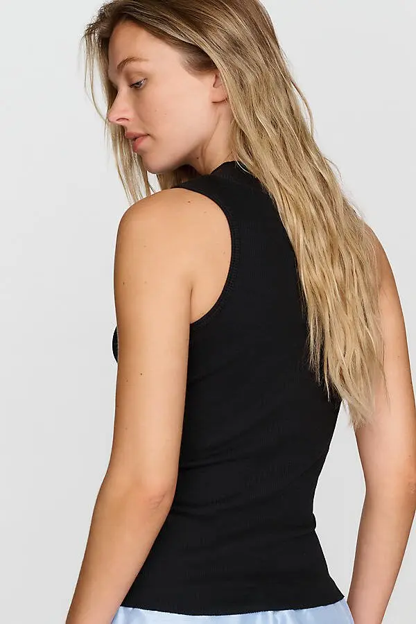 NATION LOS ANGELES Joan Cotton Blend Mock Neck Tank Top - Black