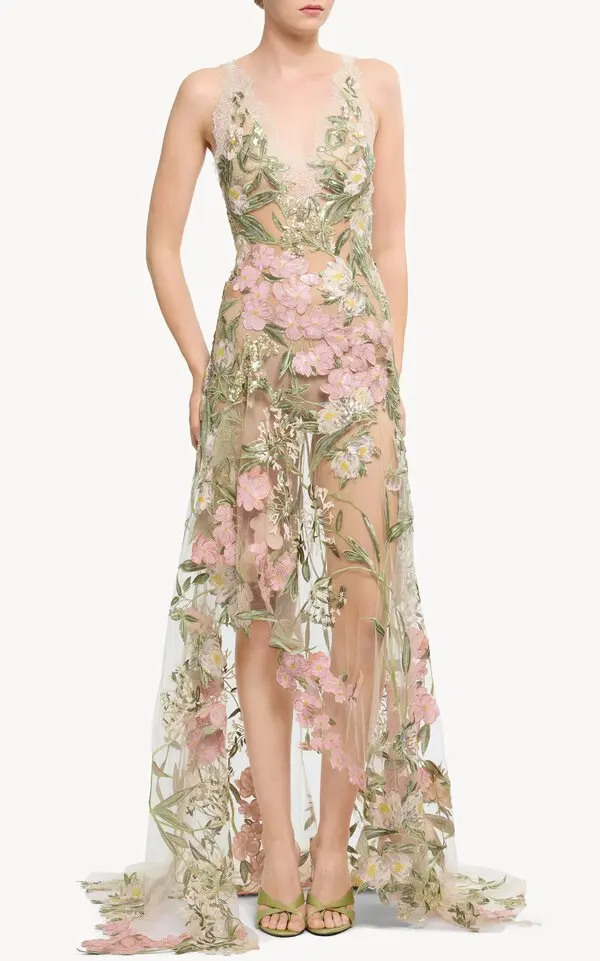 Elie Saab Sequin Embroidered Tulle Midi Dress - Multi