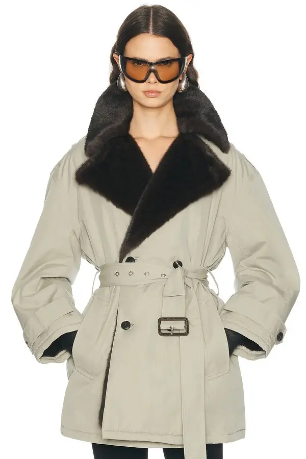 Alexander Wang Faux Fur Lined Oversized Trench Coat In Grey
