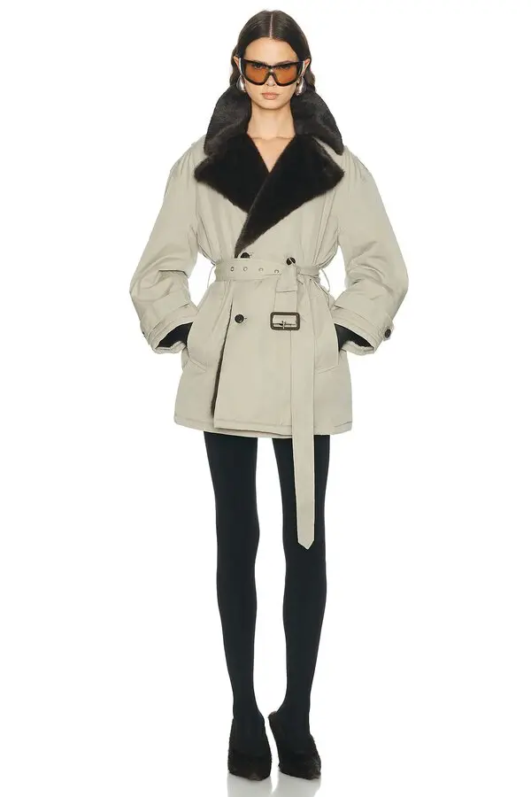 Alexander Wang Faux Fur Lined Oversized Trench Coat In Grey