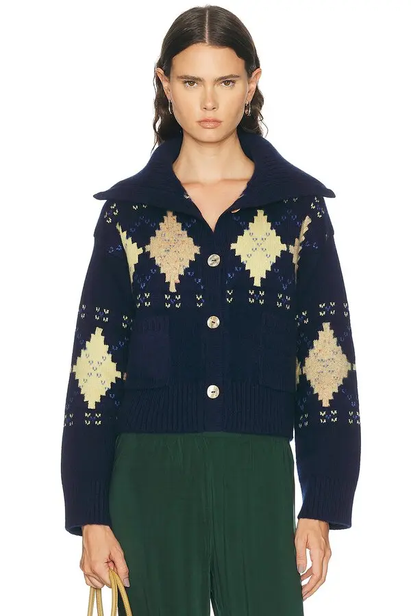 Calle Del Mar Donegal Argyle Cardigan In Navy - Midnight & Multi