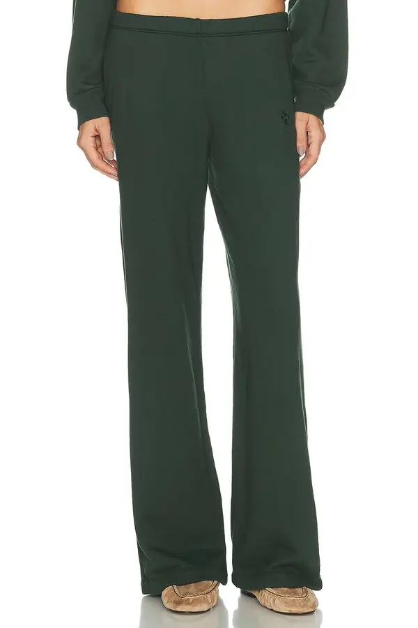 Eterne Oversized Wide Leg French Terry Sweatpant In Dark Green - Forest