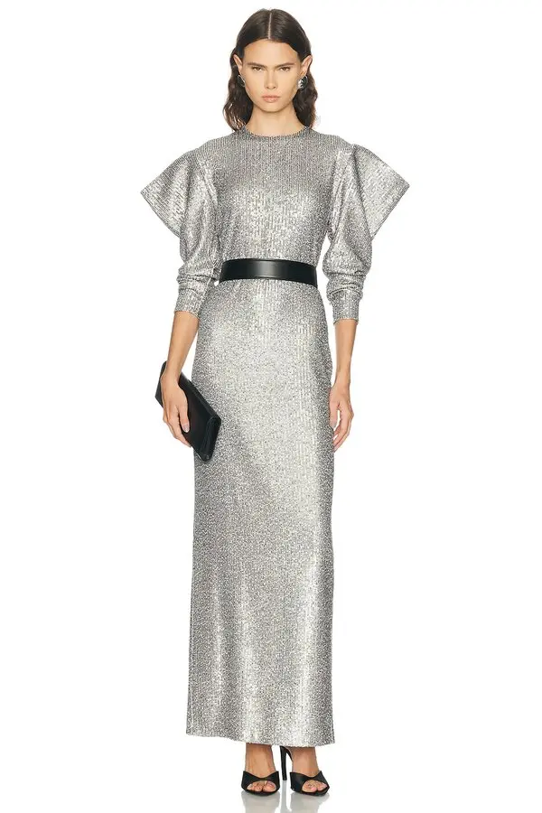 Norma Kamali Wing Sleeve Gown In Grey - Medium Grey